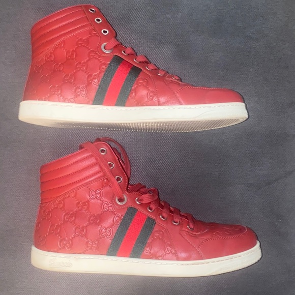 Gucci | Shoes | Gucci Mens Red High Top Sneakers | Poshmark